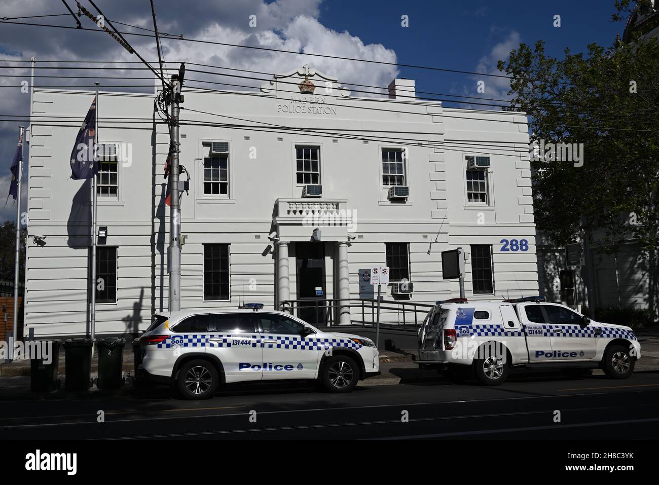 Malvern Police Station, on Glenferrie Rd, during a sunny day, with two ...