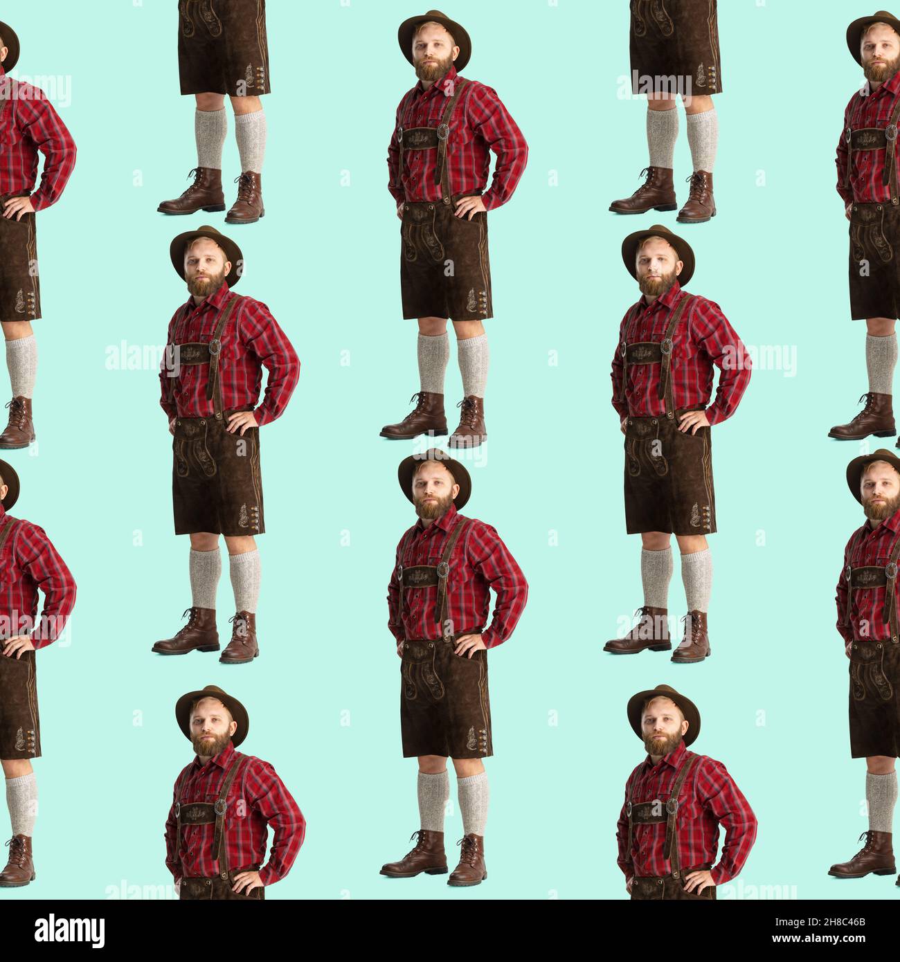 Seamless pattern with portraits young bearded man dressed in ...