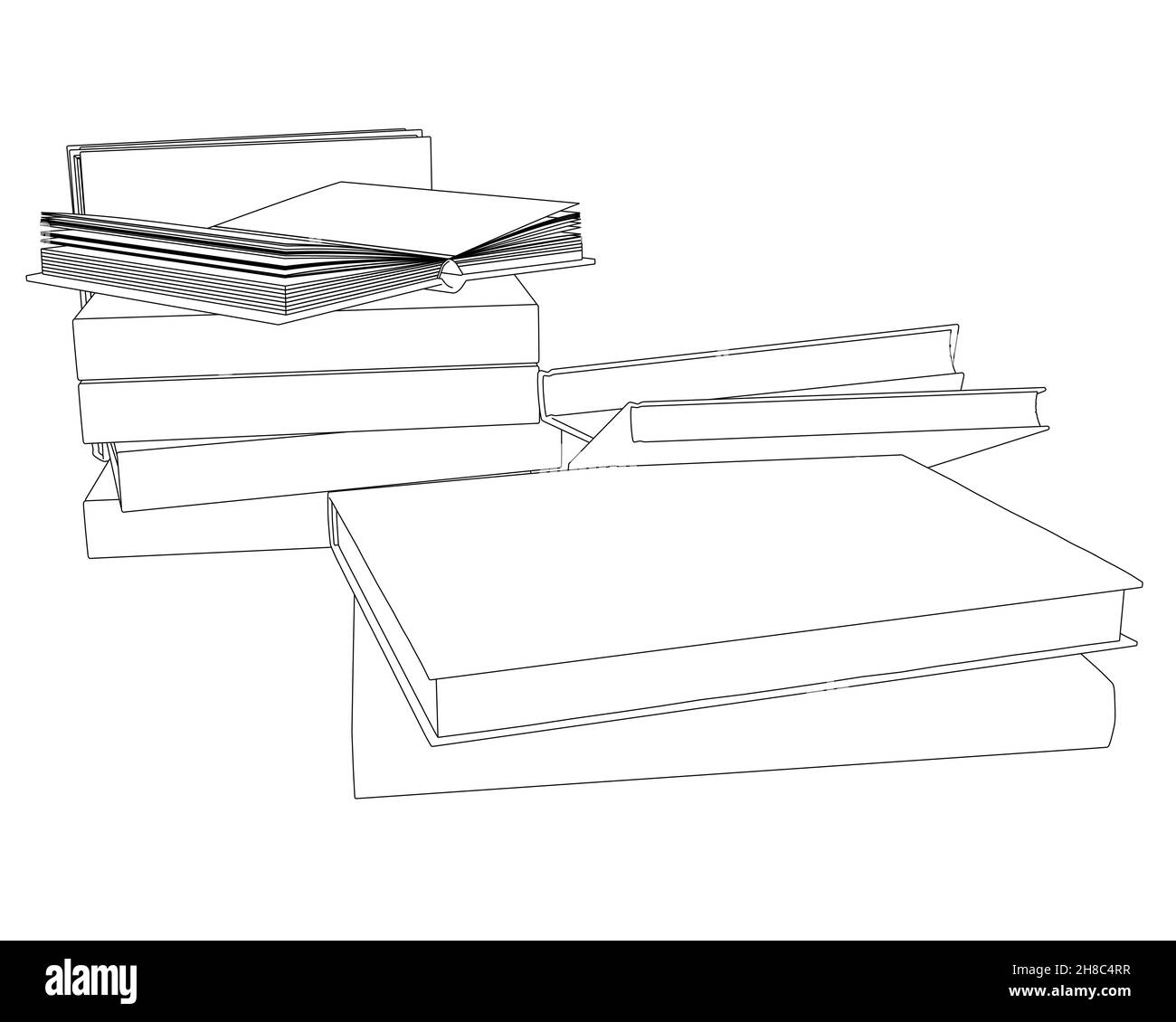 Contour of a pile of books from black lines isolated on a white ...