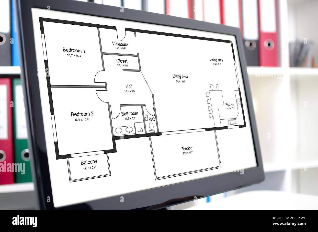 Apartment plan concept shown on a computer screen Stock Photo - Alamy