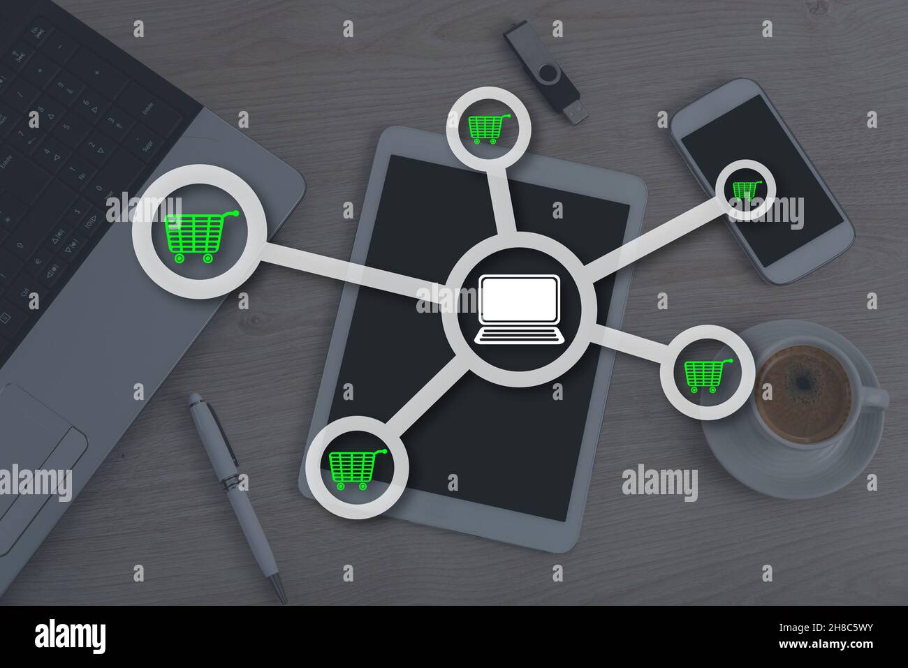 E-commerce concept illustrated by a picture on background Stock Photo ...