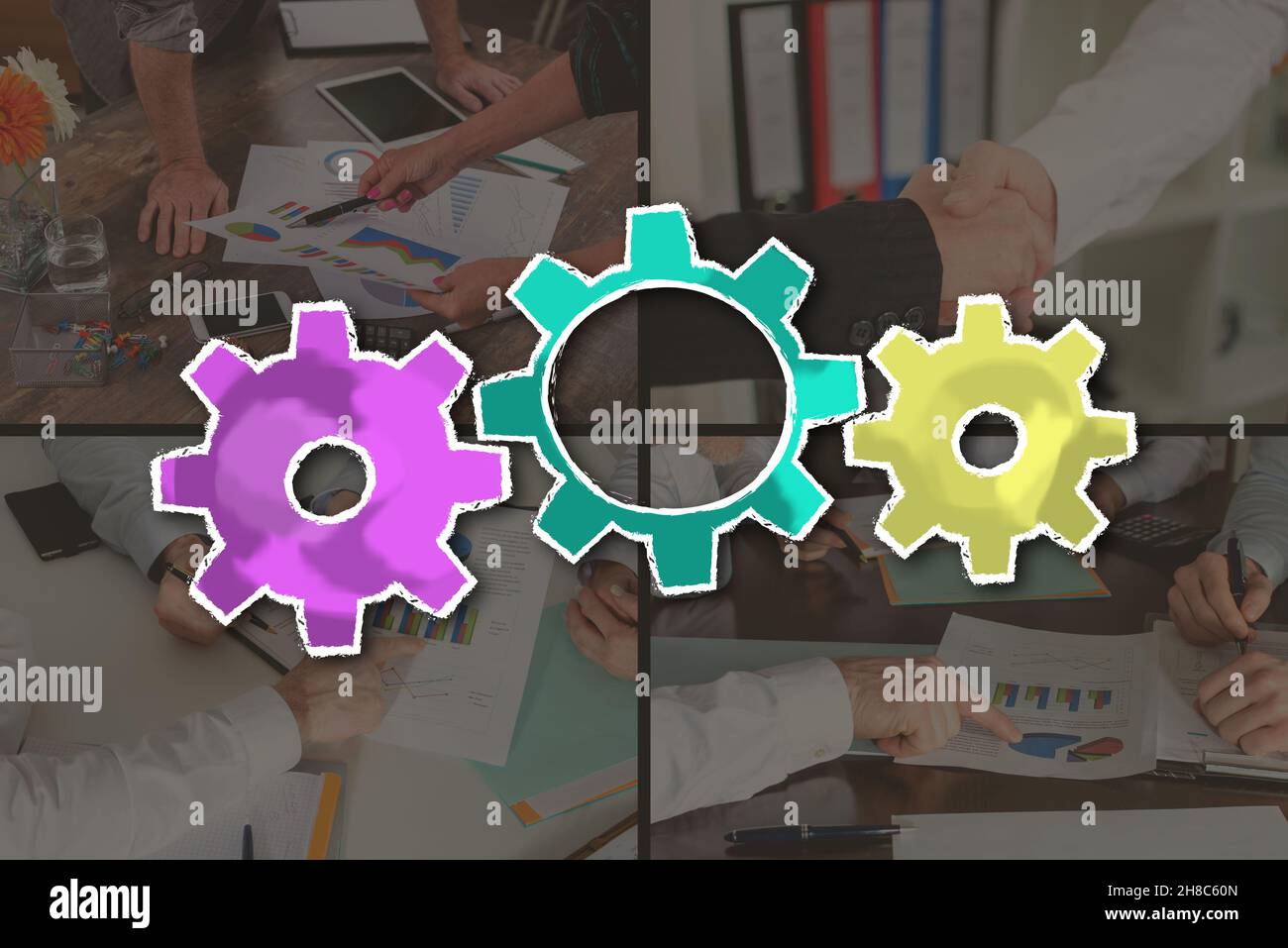 Teamwork concept illustrated by pictures on background Stock Photo - Alamy