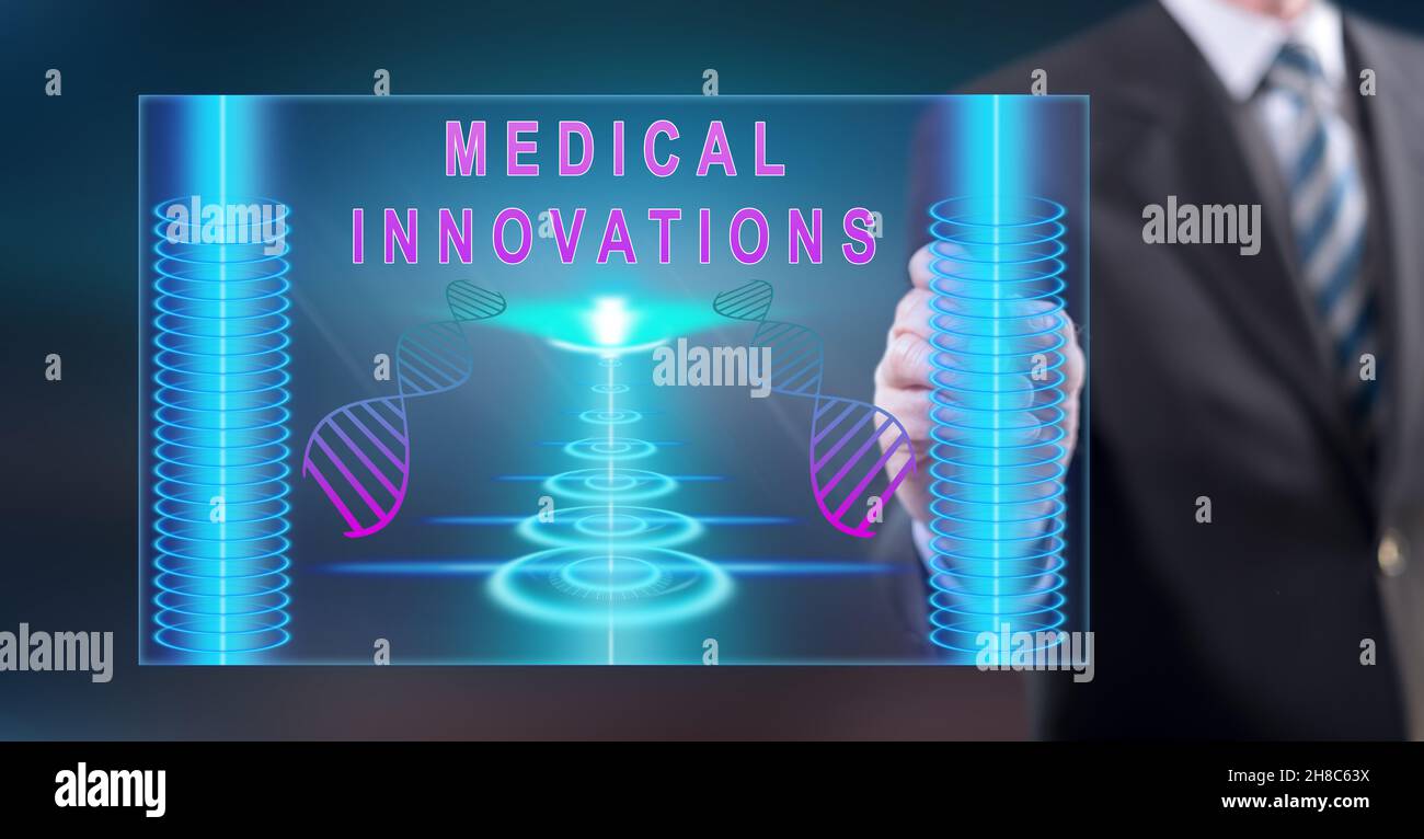Man touching a medical innovation concept on a touch screen with a ...
