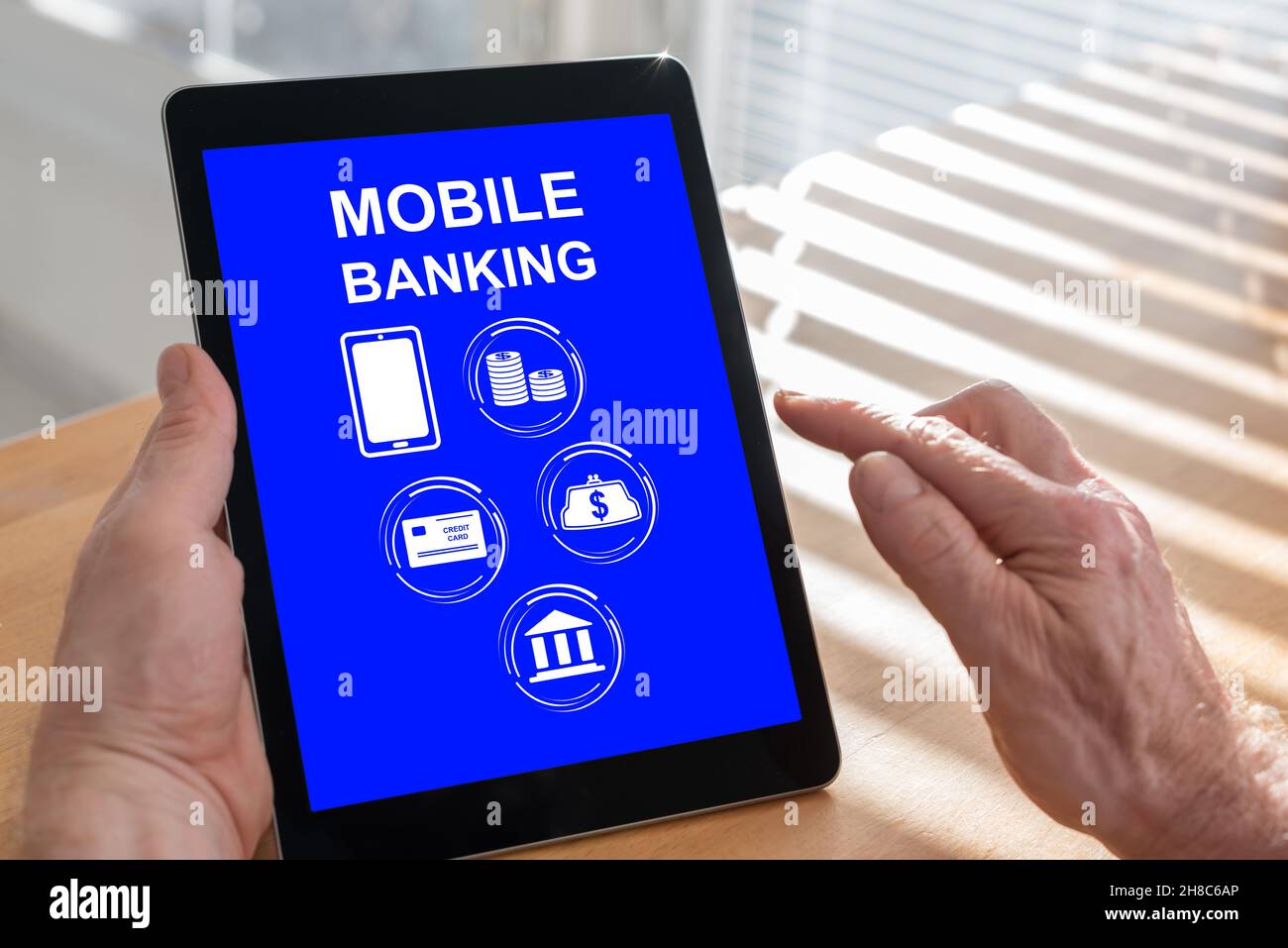 Tablet screen displaying banking hi-res stock photography and images ...