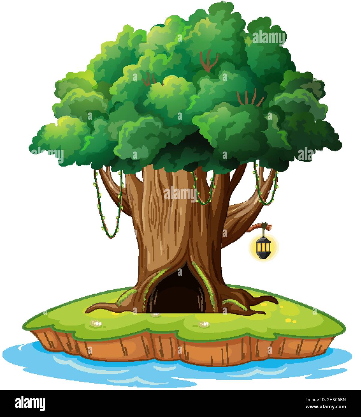 Fantasy tree house inside tree trunk on white background illustration ...