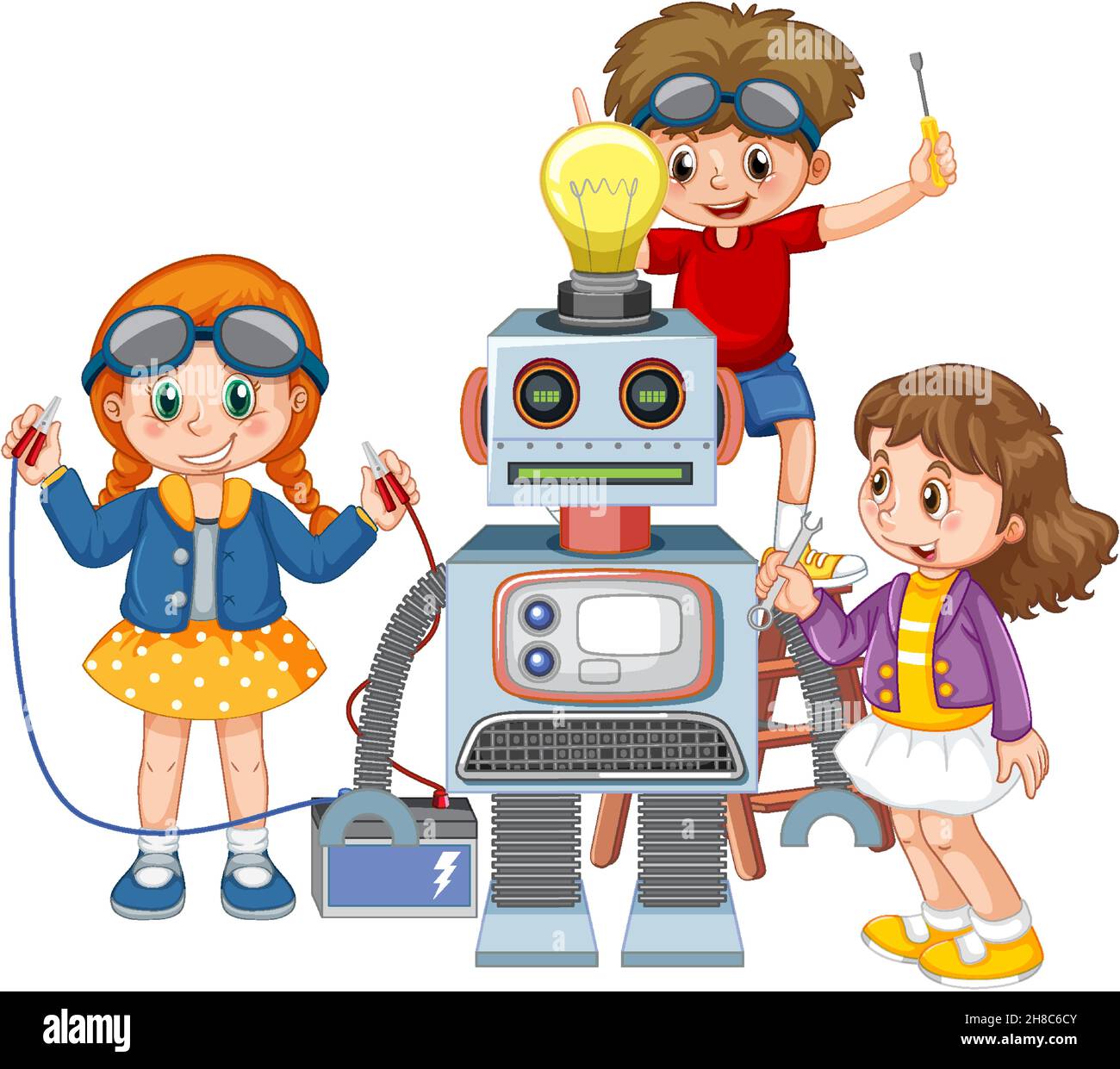 Children fixing a robot together illustration Stock Vector Image & Art ...