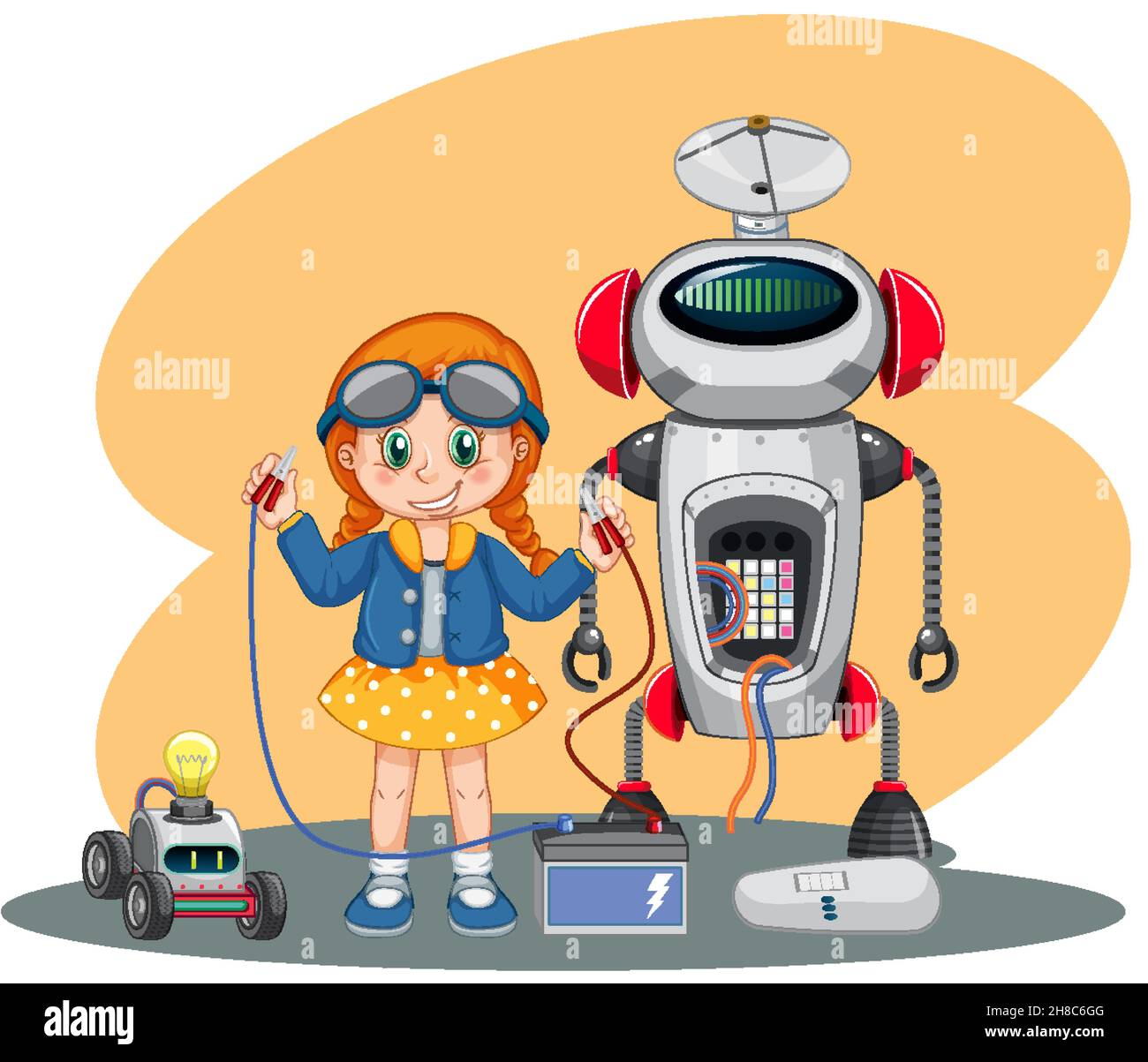 Young girl fixing a robot illustration Stock Vector Image & Art - Alamy
