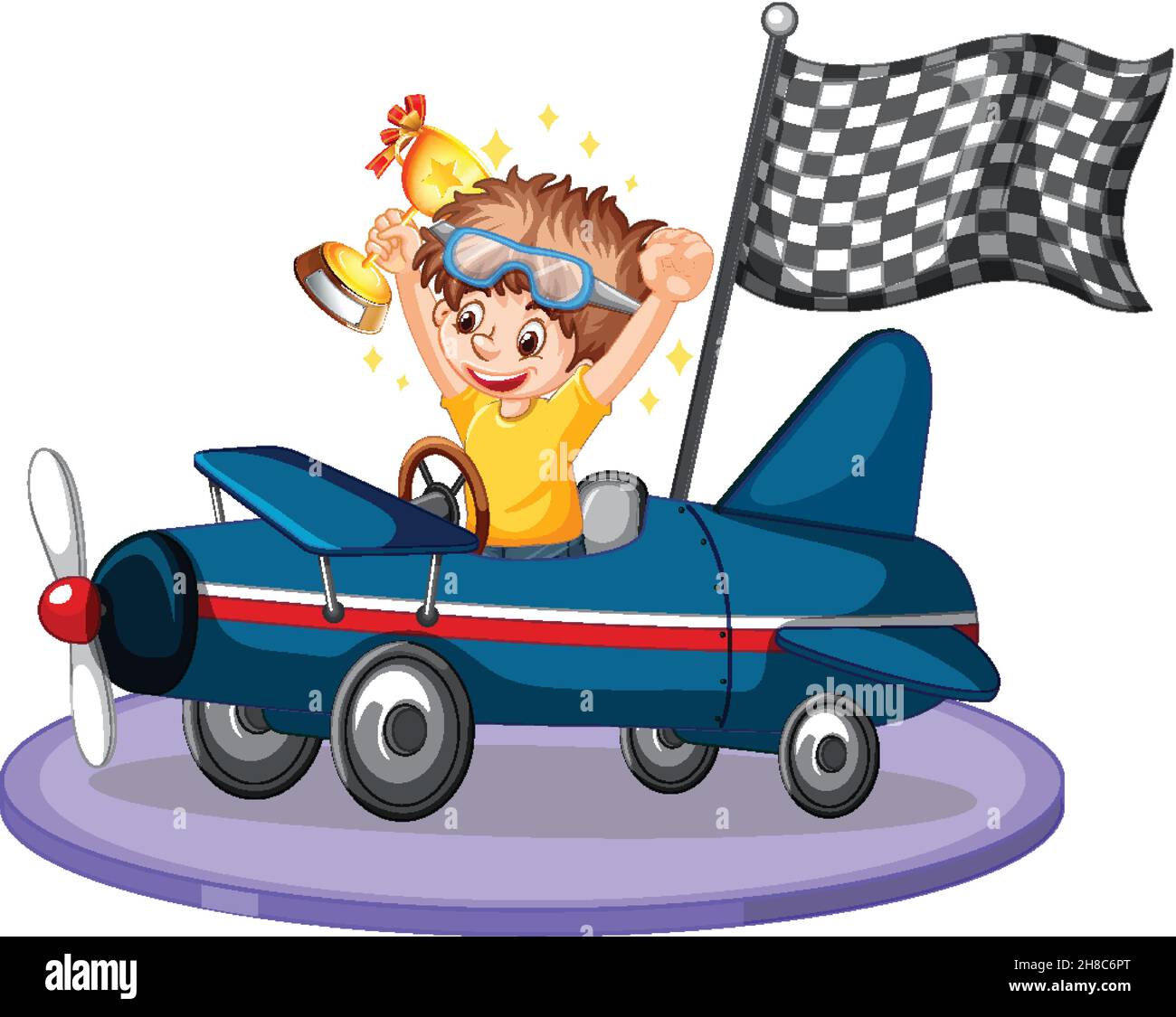 Winner boy holding trophy in the plane illustration Stock Vector Image ...