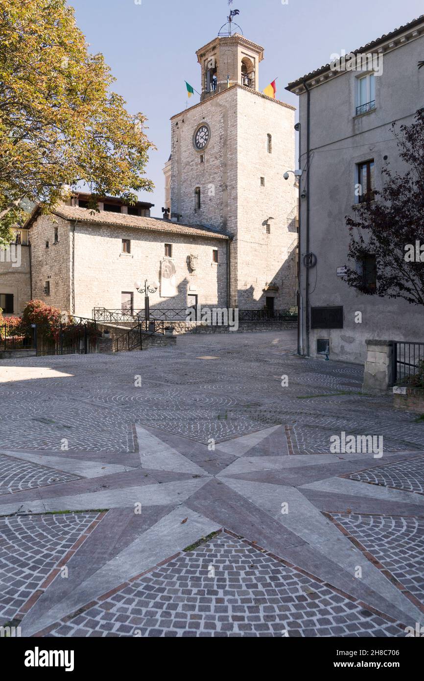 Old Town, Piazza Soprammuro square, View Civic Tower, Gualdo Tadino ...