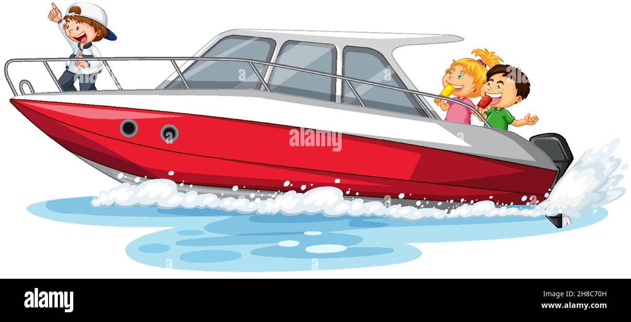 Children on a speed boat cartoon illustration Stock Vector Image & Art ...