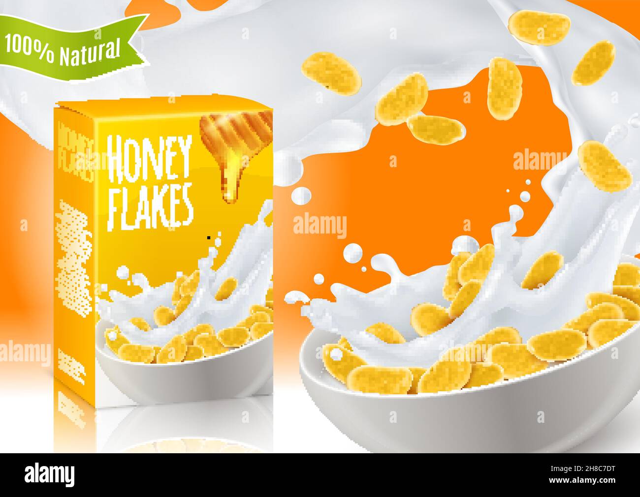 Breakfast cereals with honey and milk realistic composition with ...