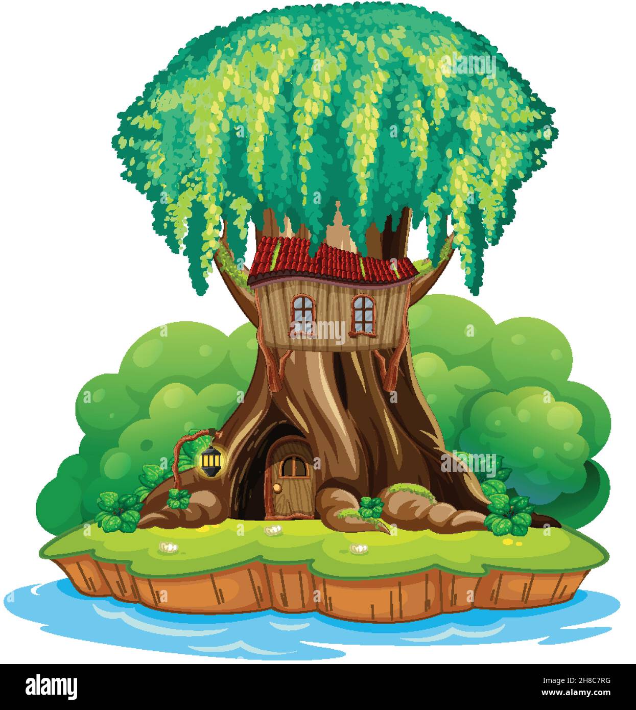 Fantasy tree house inside tree trunk illustration Stock Vector Image ...