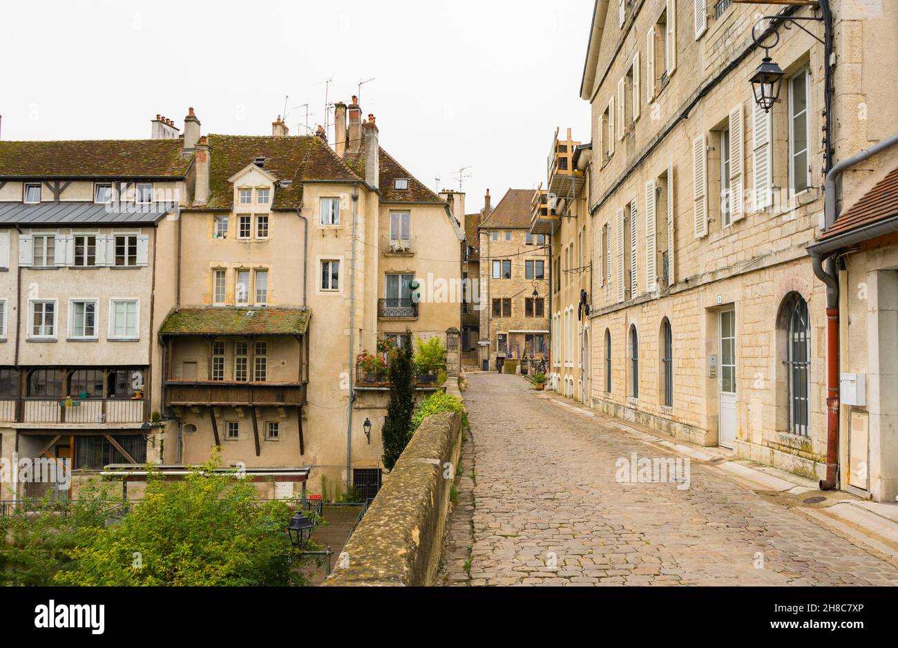 Beuatiful view of cobbled ancient street in Dole, France Stock Photo ...