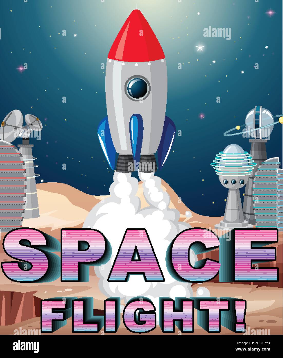 Space Flight poster design with spaceship illustration Stock Vector ...