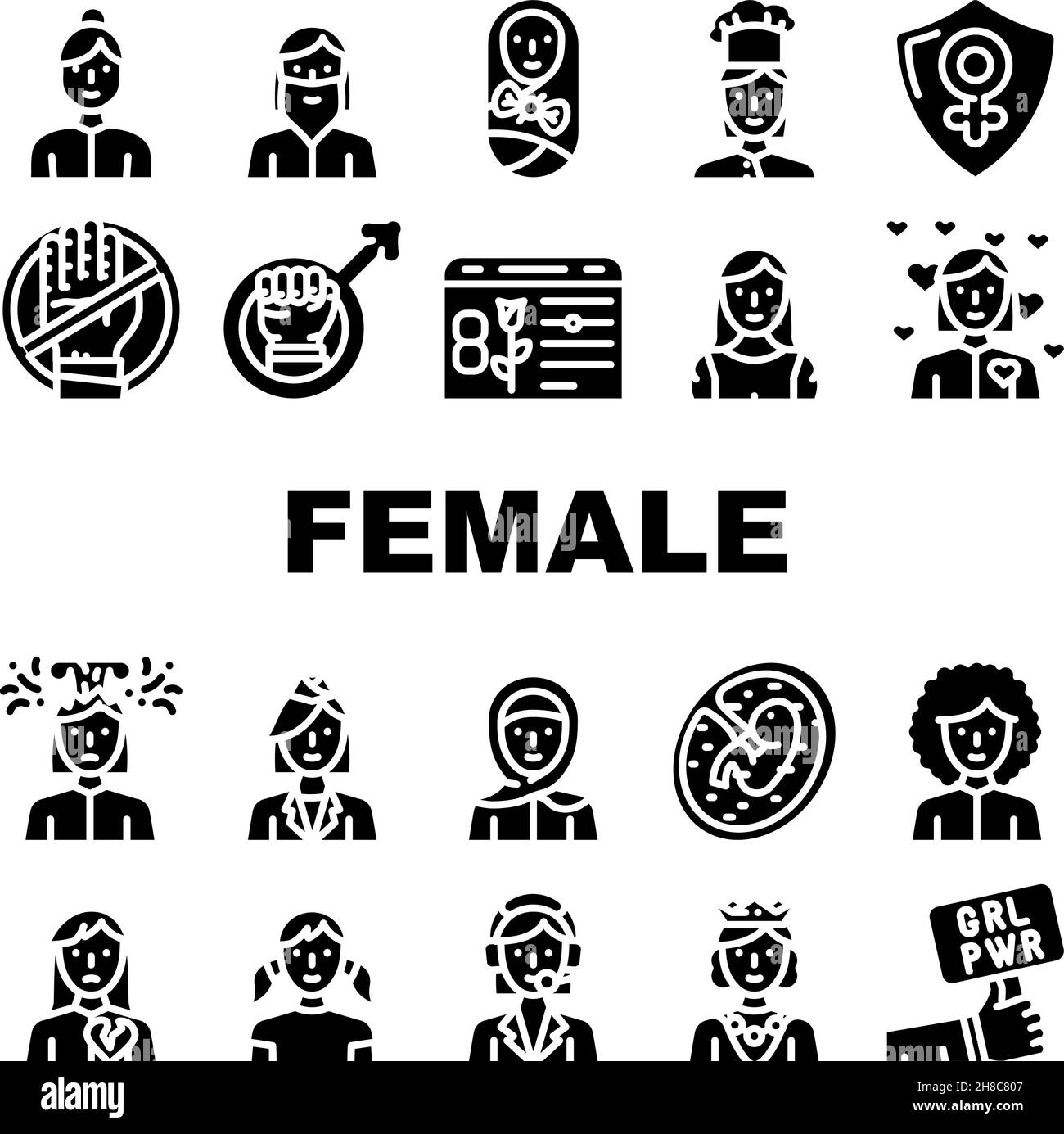 Female Occupation And Profession Icons Set Vector Stock Vector Image ...
