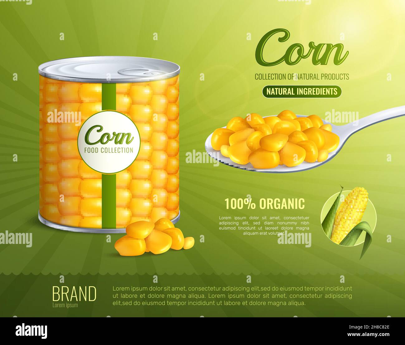 Corn advertising composition with natural ingredients symbols realistic ...