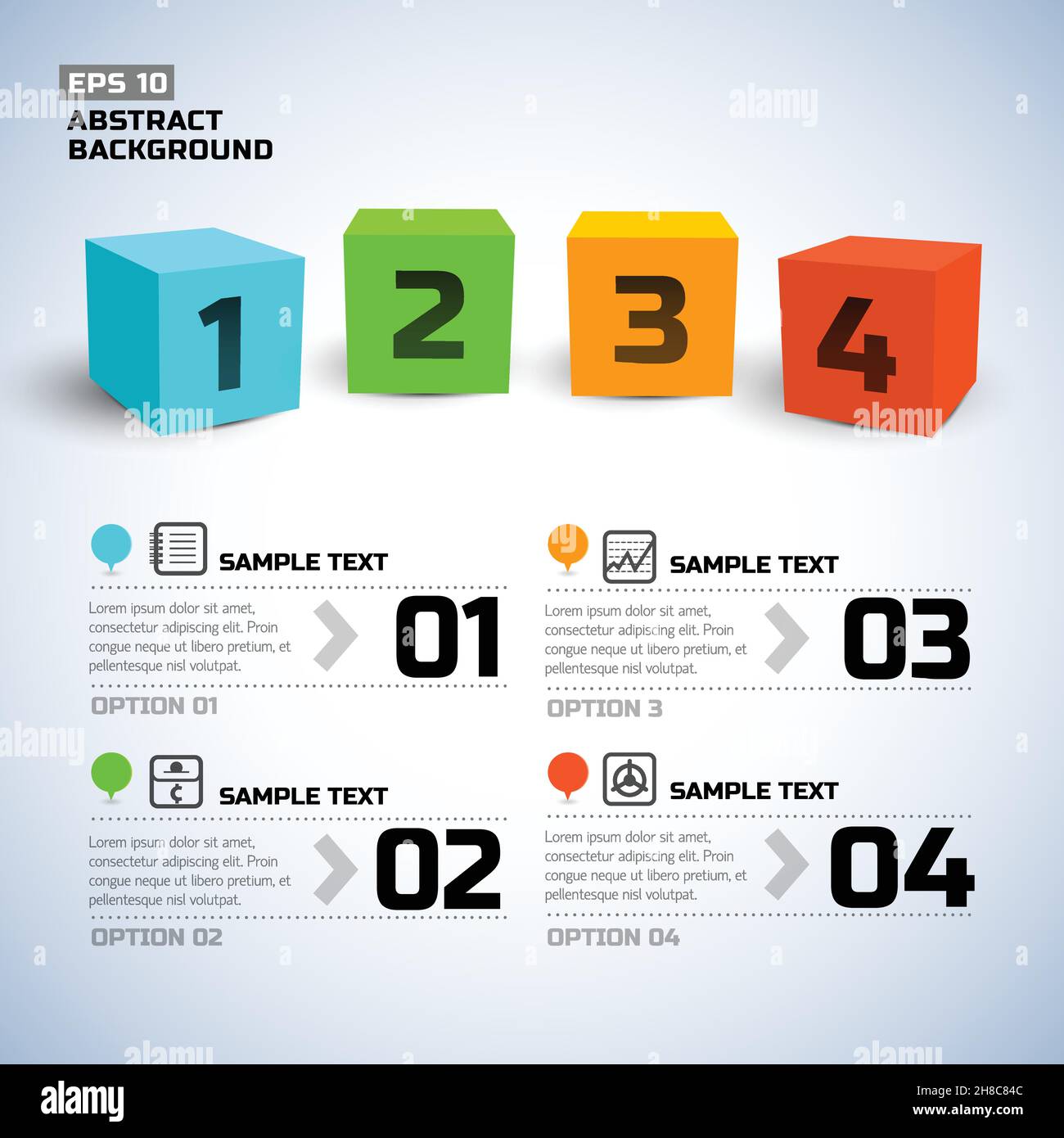 Abstract business infographics with colorful 3d cubes text icons four ...
