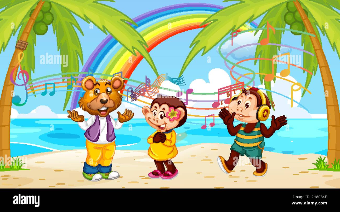 Cute animals performance singing at the beach illustration Stock Vector ...