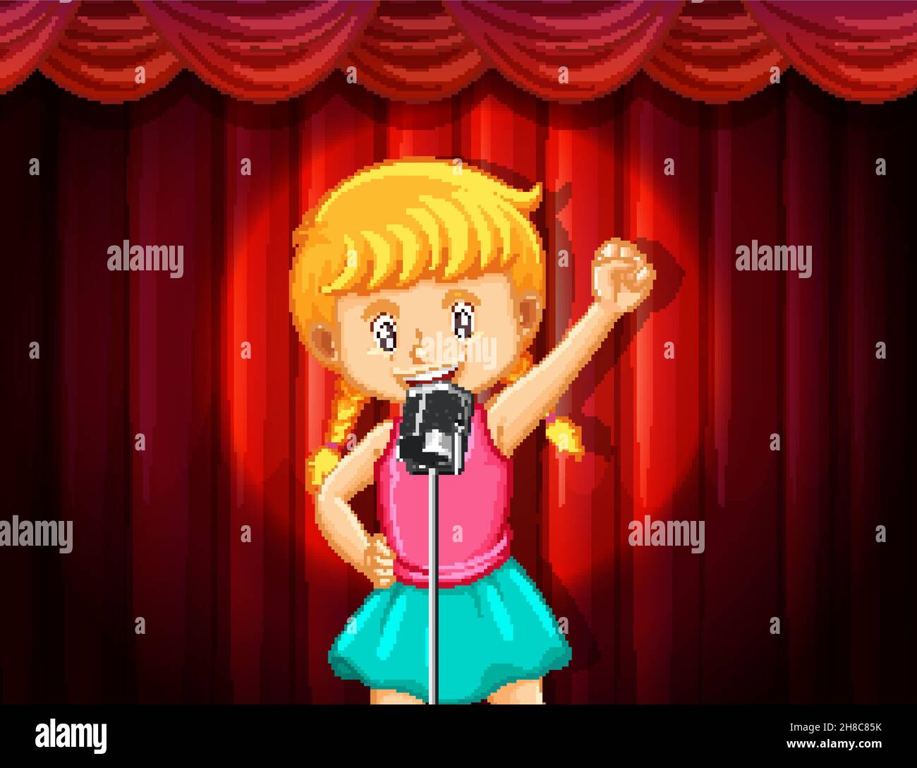 Little cute girl singing on stage illustration Stock Vector Image & Art ...
