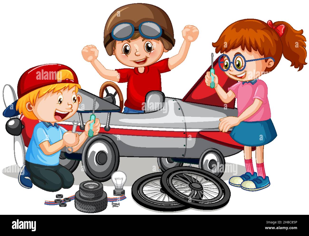Children repairing a plane together illustration Stock Vector Image ...