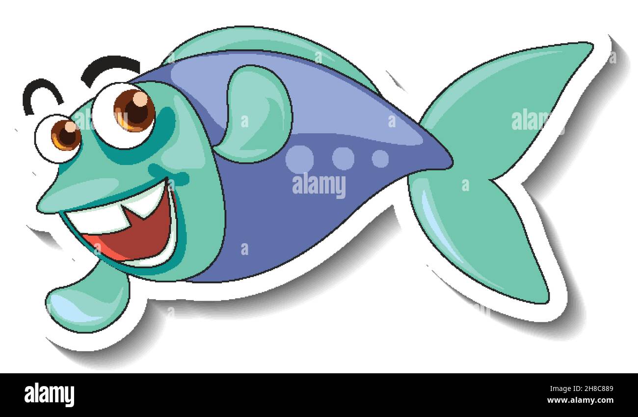 Cute fish sea animal cartoon sticker illustration Stock Vector Image ...