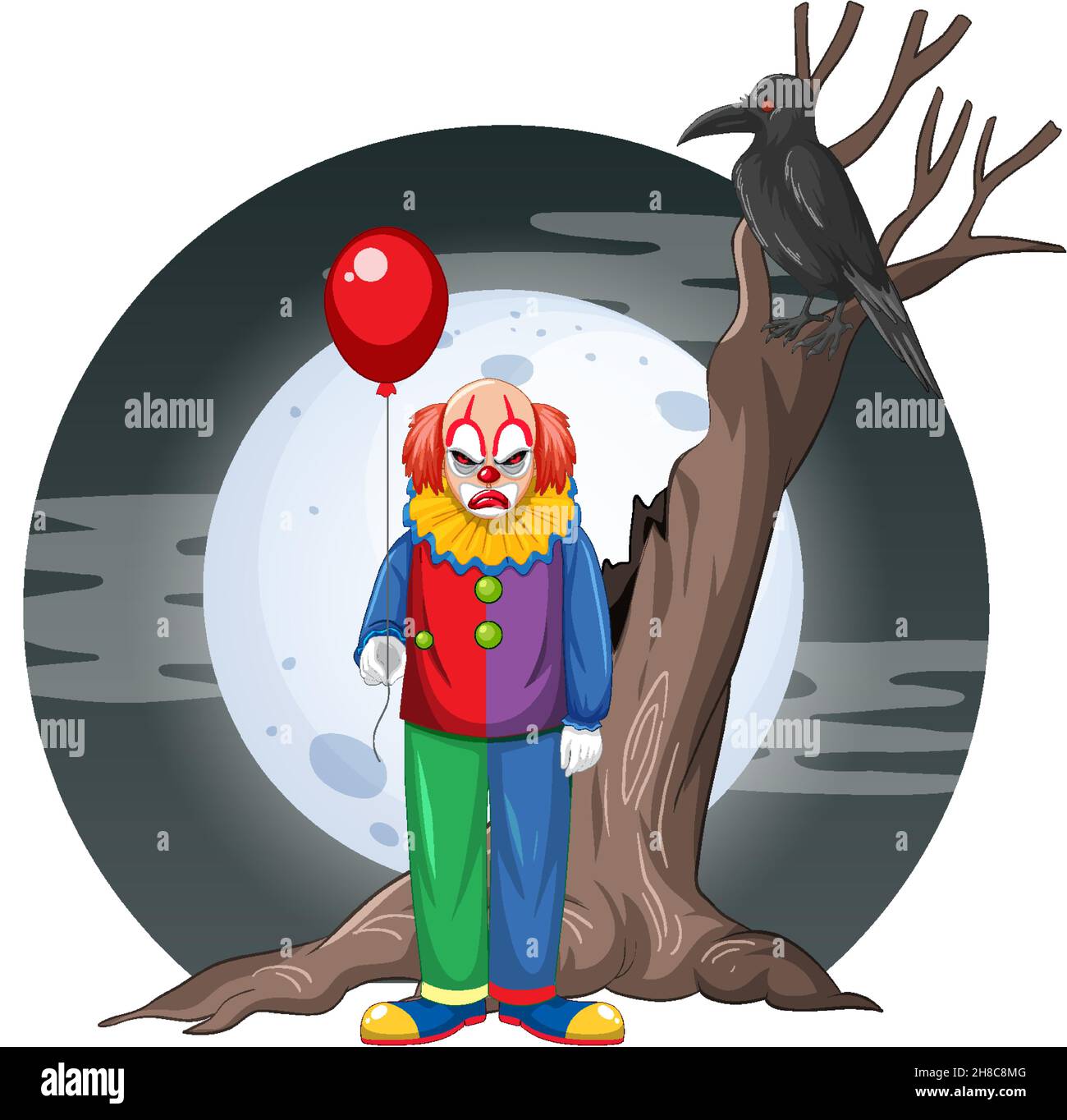 Scary creepy clown holding balloon illustration Stock Vector Image ...