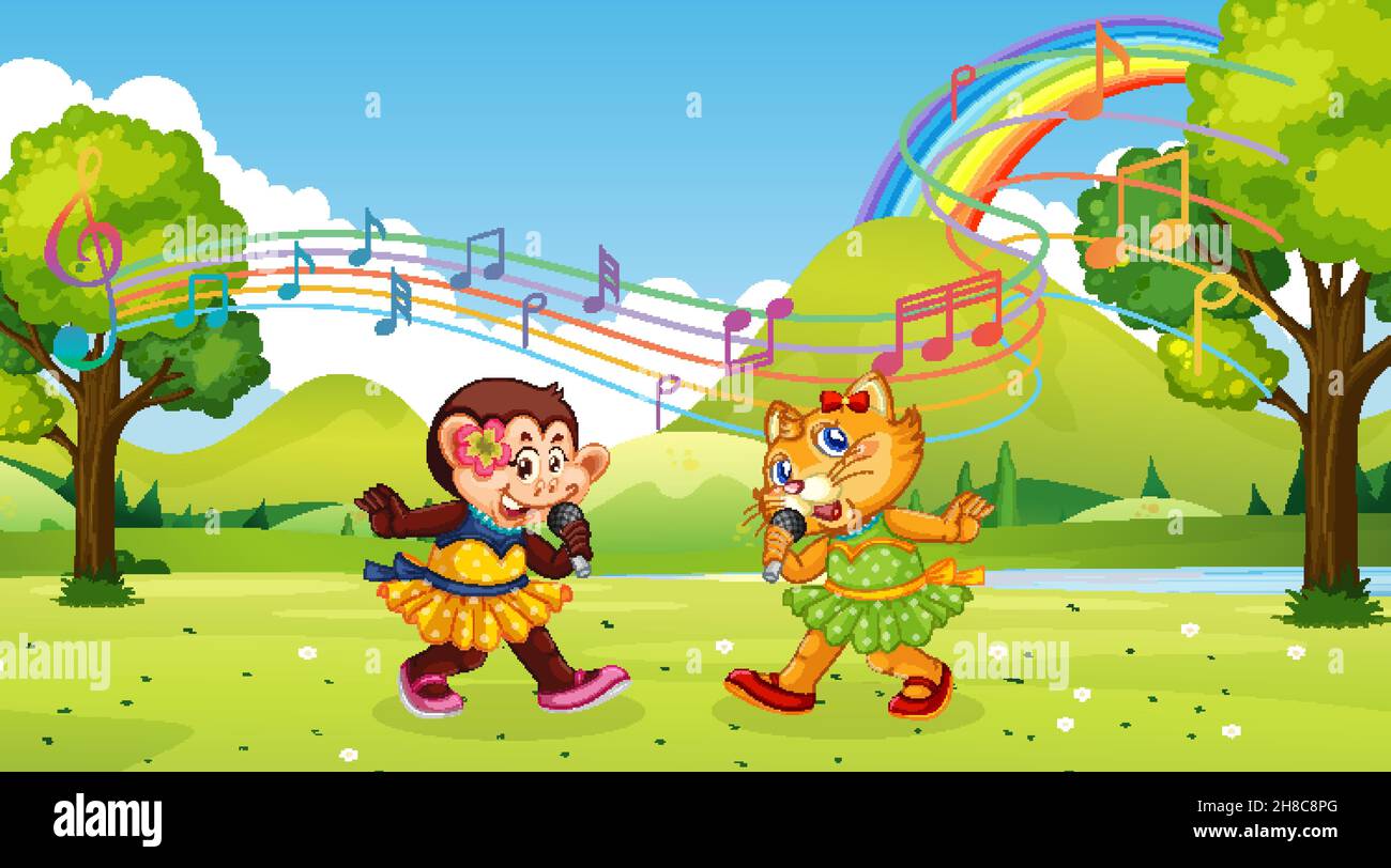 Cute animals performance singing at the park illustration Stock Vector ...