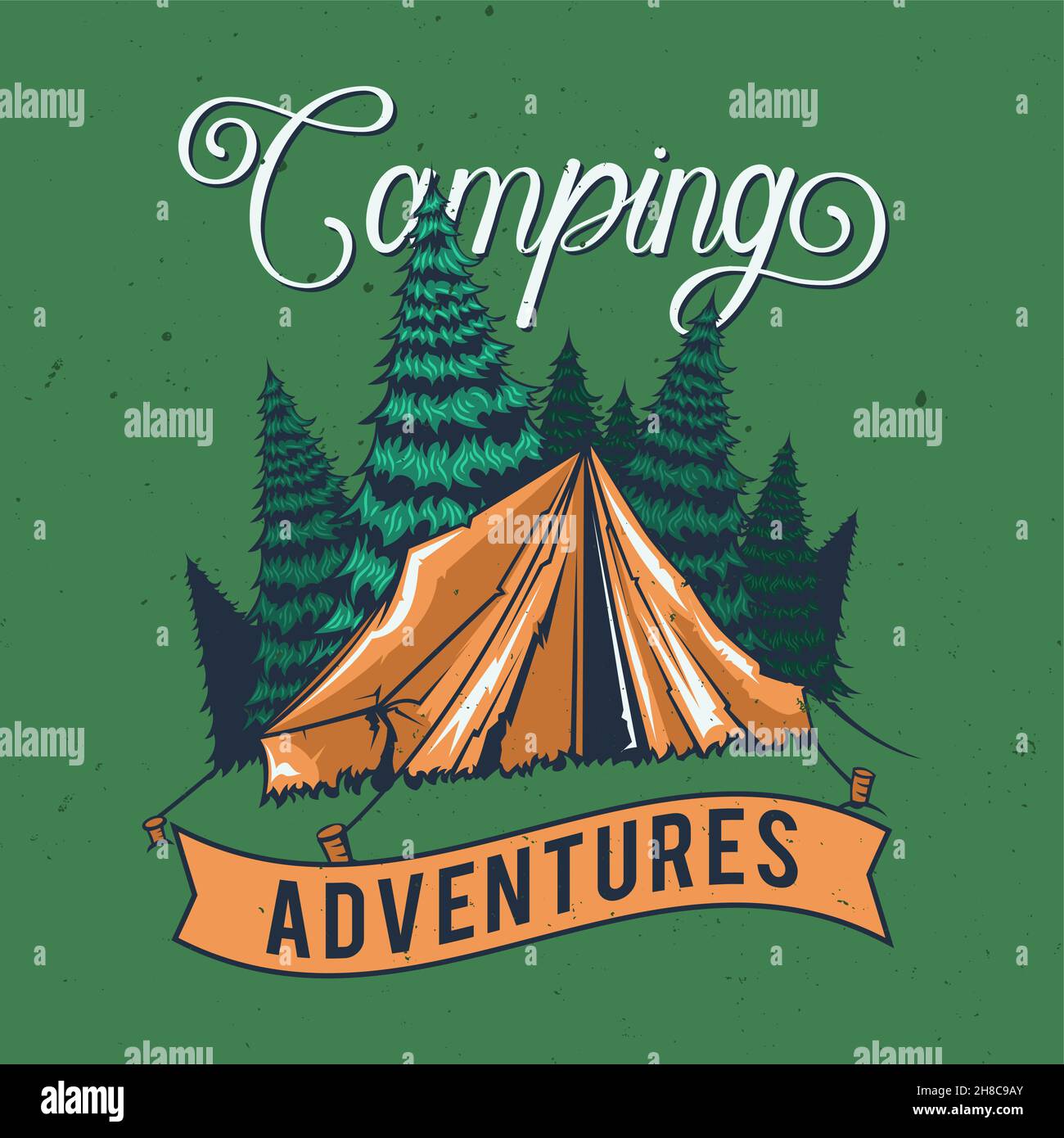 T-shirt or poster design with illustration of a tent Stock Vector Image ...