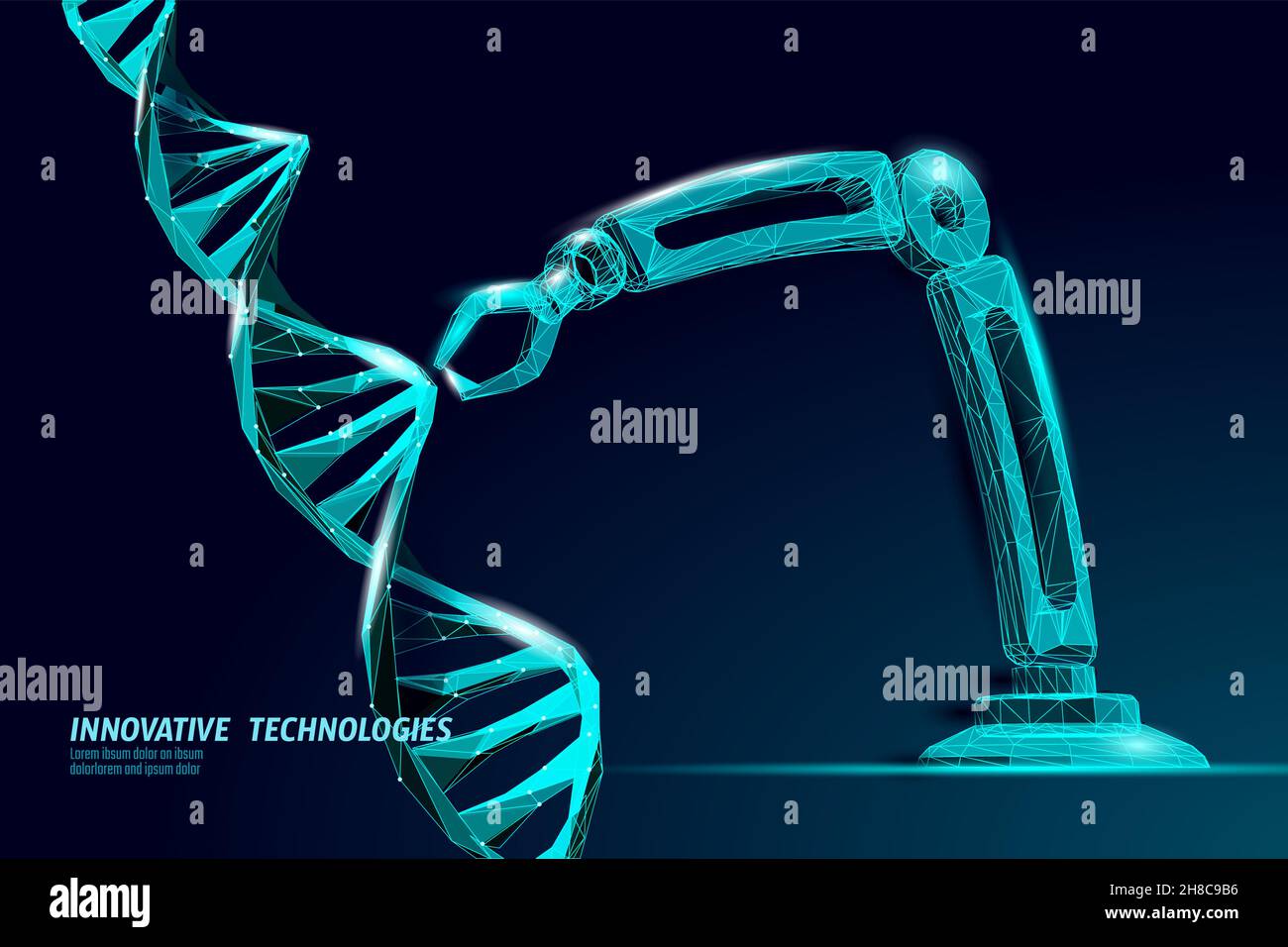 DNA 3D structure editing medicine concept. Low poly polygonal triangle ...