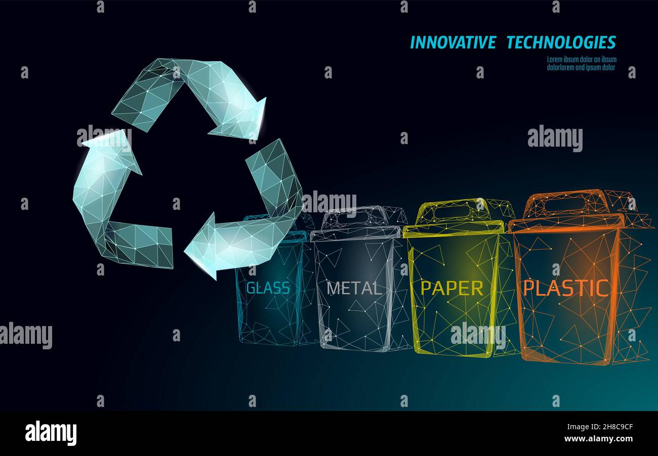 Low poly waste separation 3D concept. Garbage recycle plastic aluminium ...