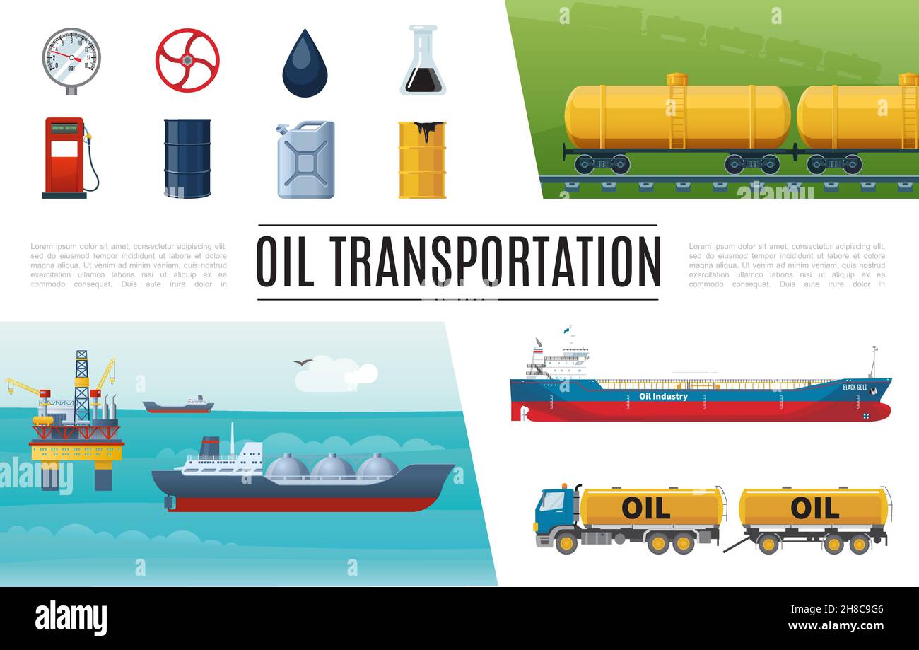 Flat oil industry elements set with truck gas station tanker valve ...