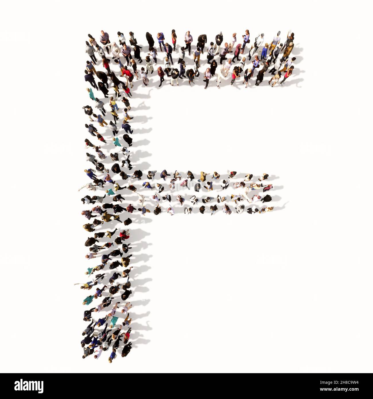 Concept or conceptual large community of people forming the font F. 3d ...