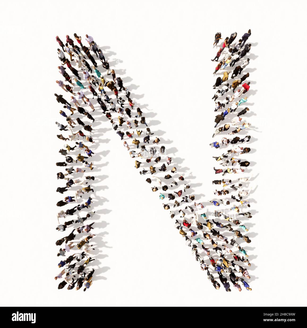 Concept or conceptual large community of people forming the font N. 3d ...