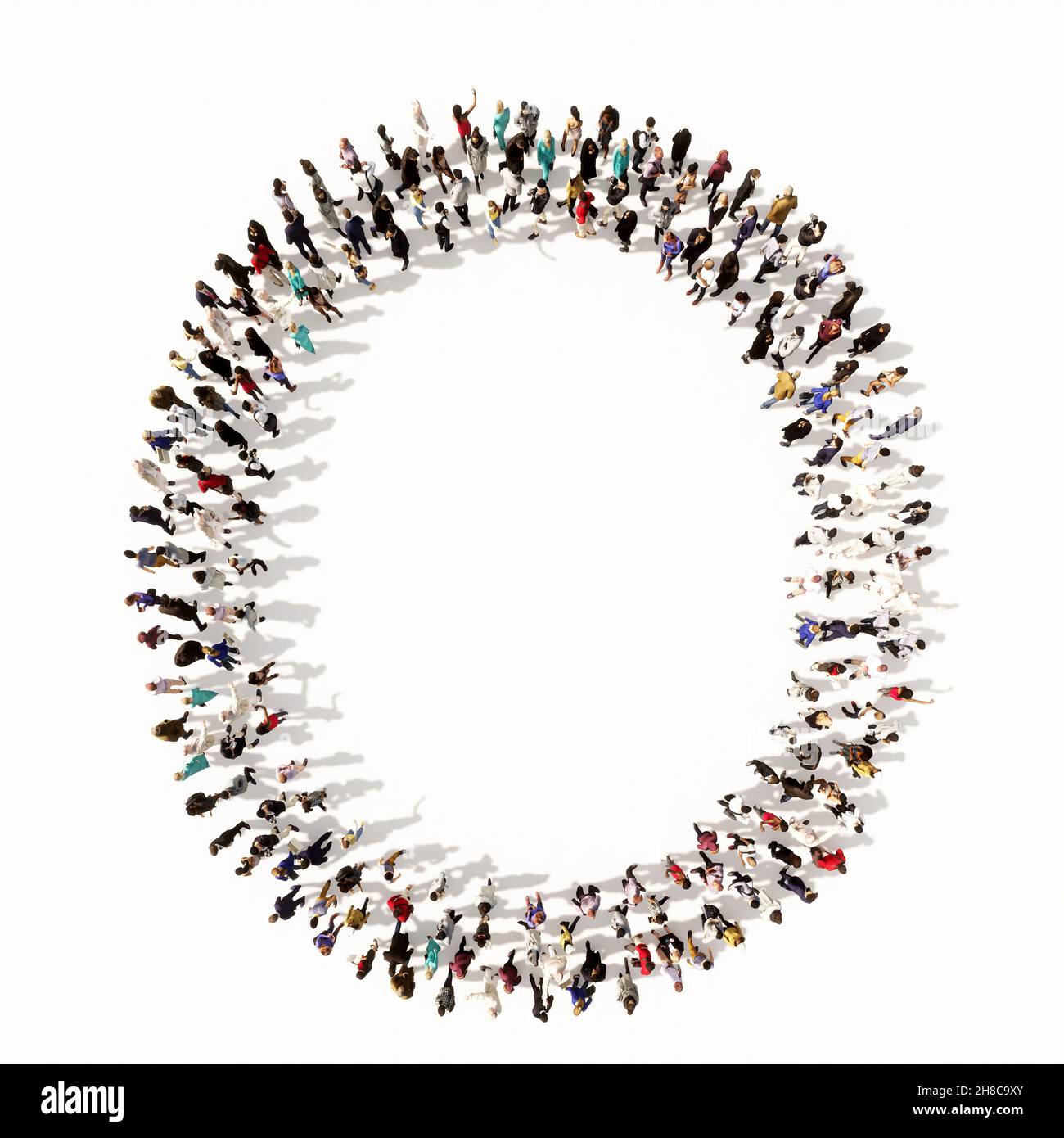 Concept or conceptual large community of people forming the font O. 3d ...