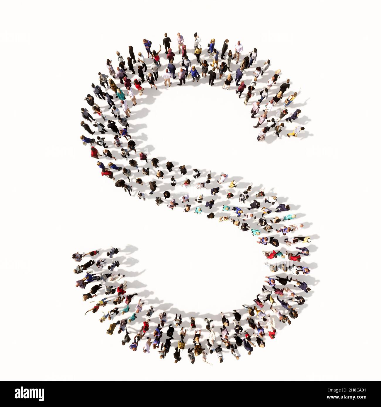 Concept or conceptual large community of people forming the font S. 3d ...