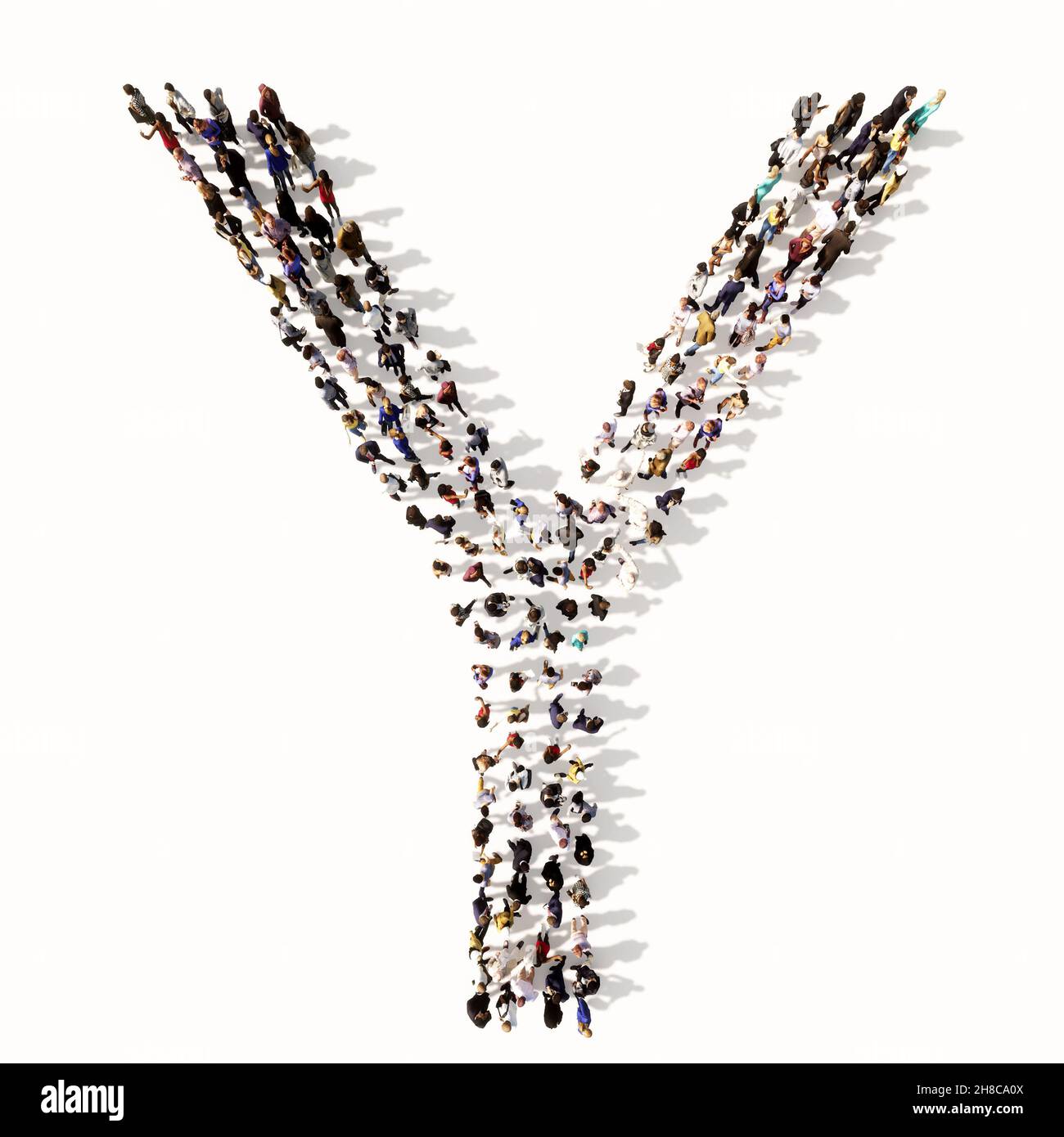 Concept or conceptual large community of people forming the font Y. 3d ...