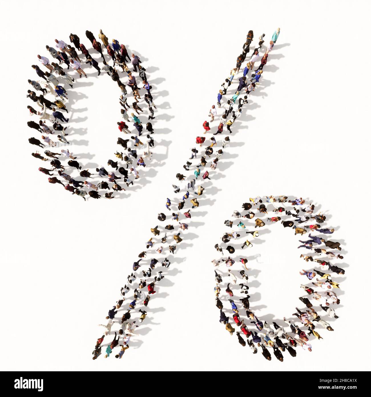 Concept or conceptual large community of people forming the % font. 3d ...