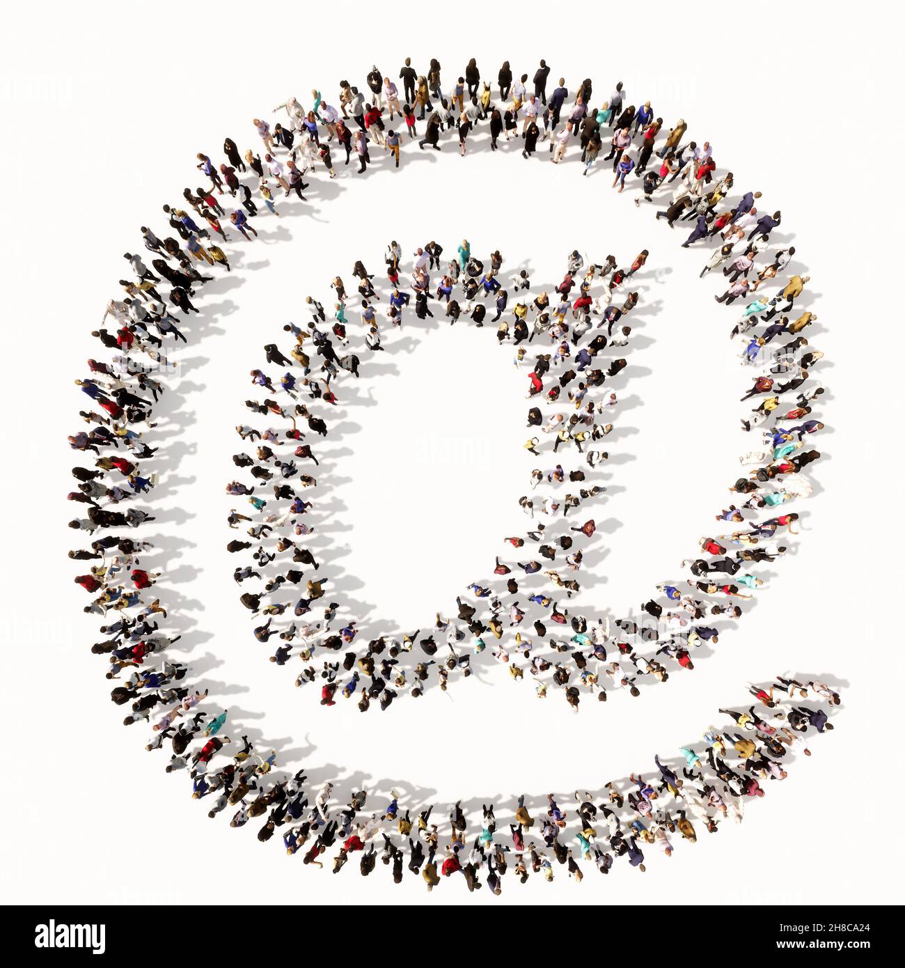 Concept or conceptual large community of people forming the @ font. 3d ...