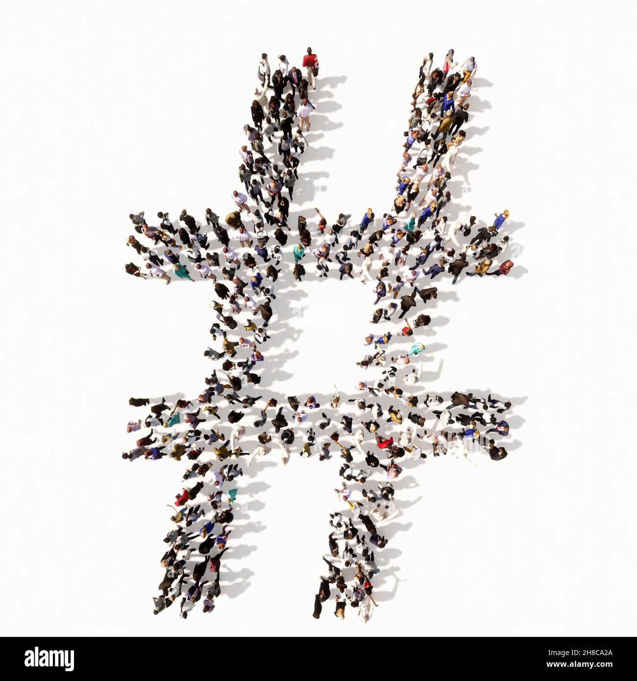 Concept or conceptual large community of people forming the # font. 3d ...