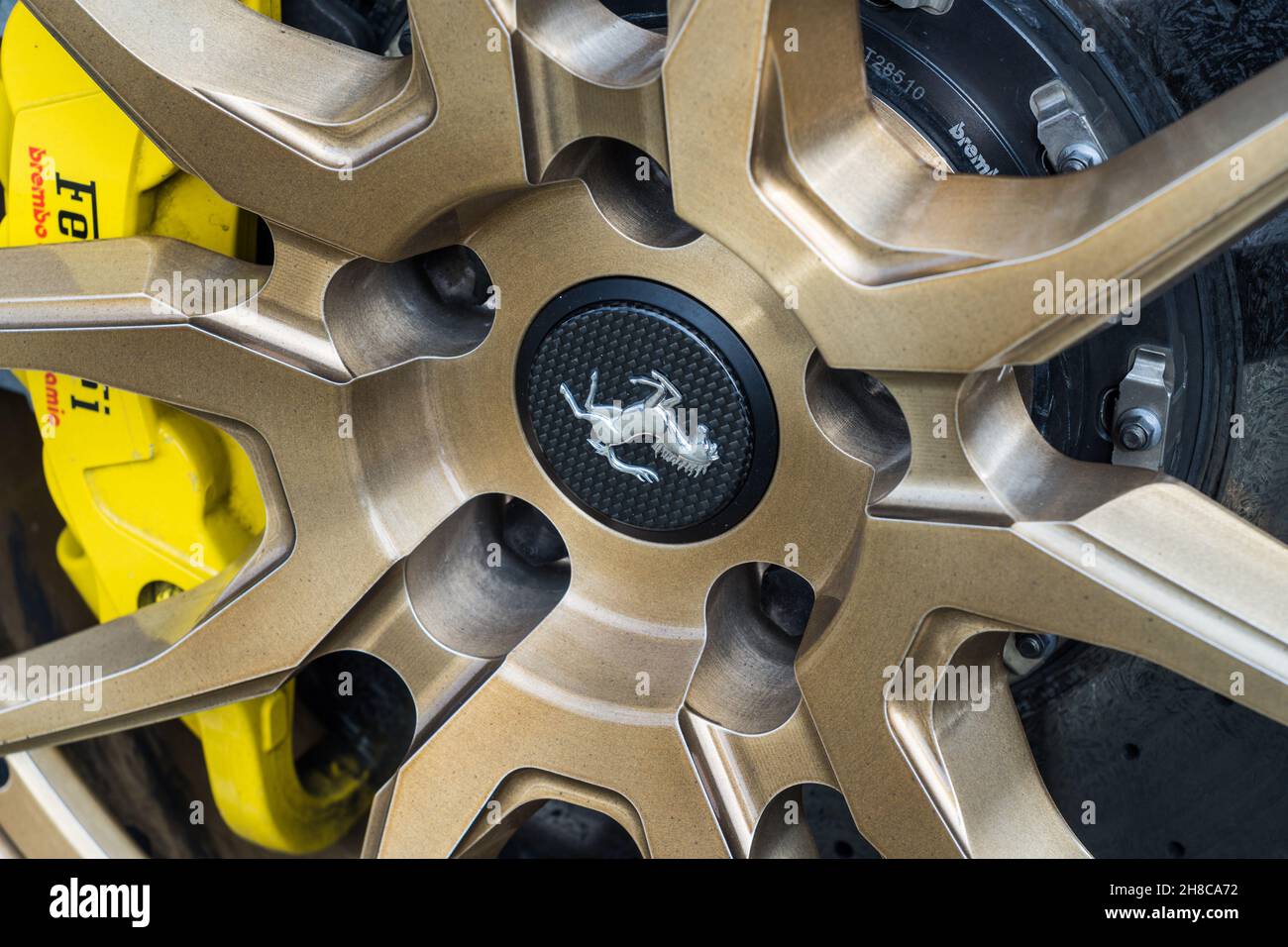 Close up detail of on a metalic grey Ferrari 488 GTB classic Italian ...