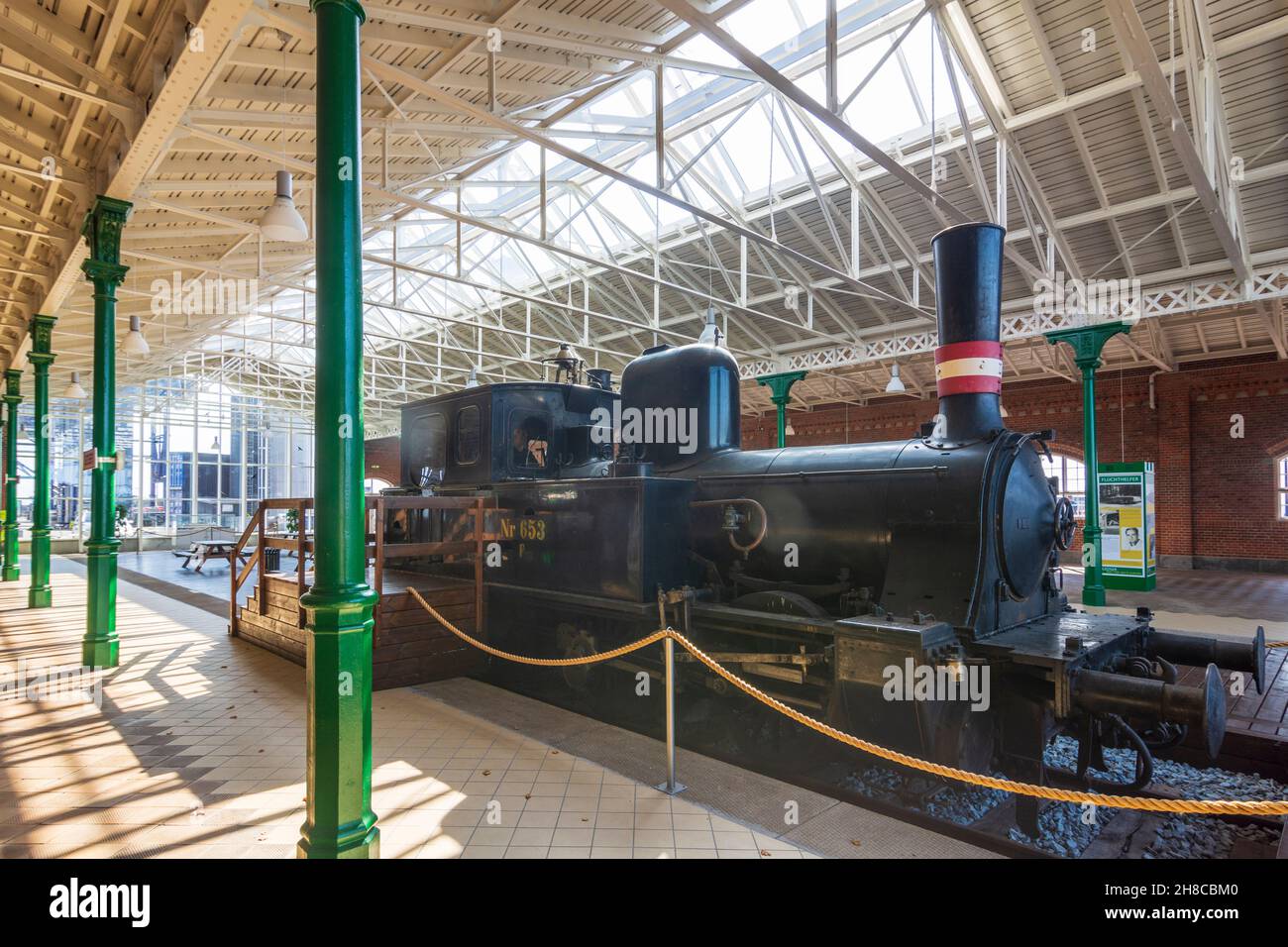 Old railway station with steam locomotive in gedser hi-res stock ...
