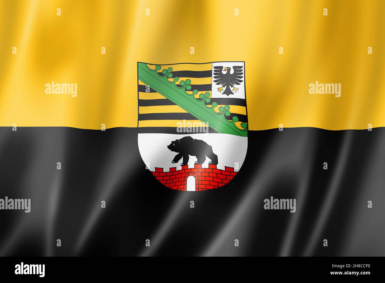Saxony Anhalt state flag, Germany waving banner collection. 3D ...