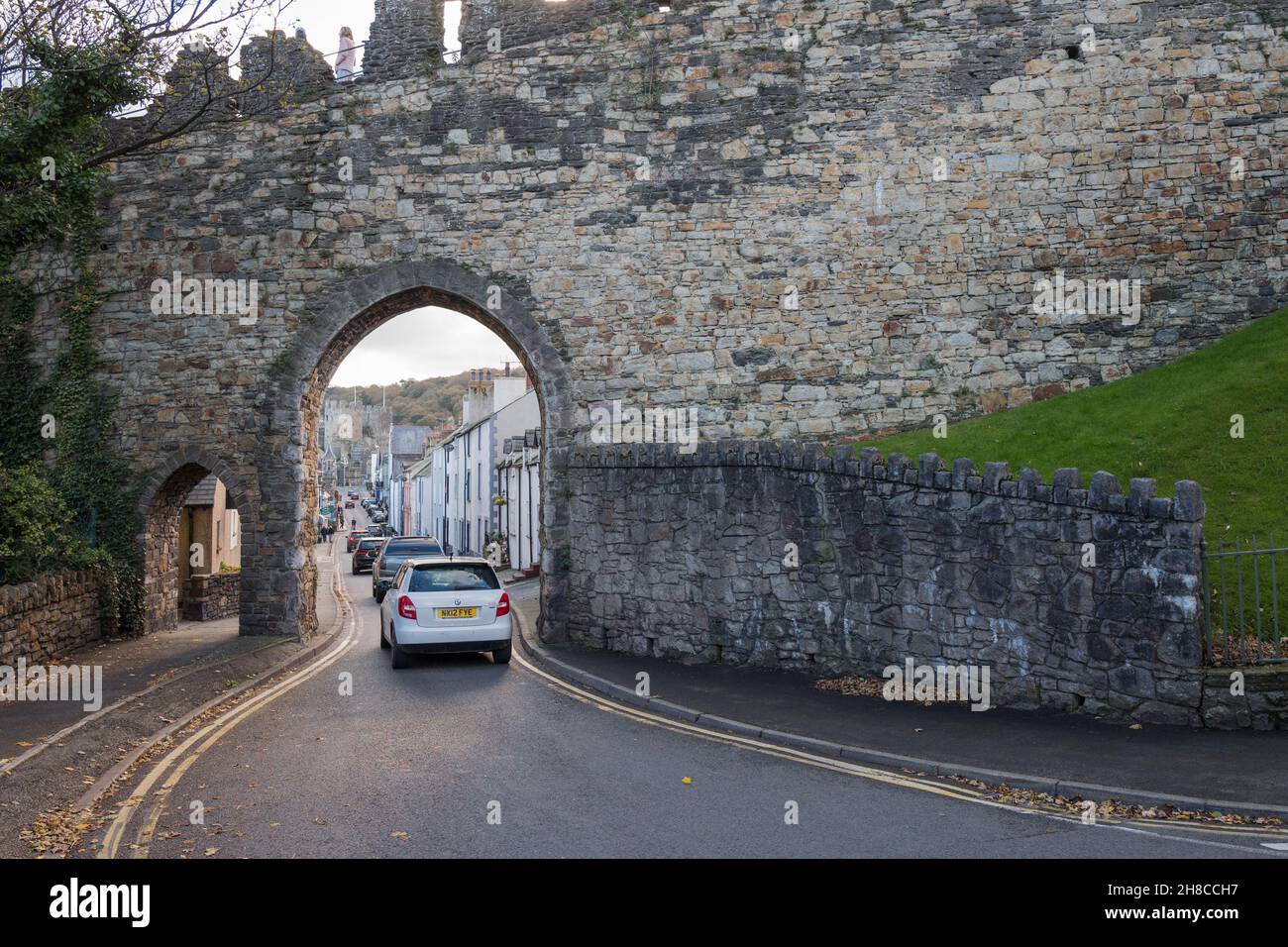 Oneway road through the fortification wall surrounding the mediaeval ...