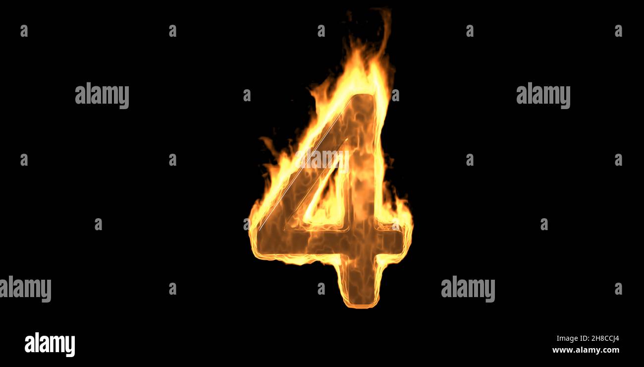 Fire number 4 four, flaming burn font. Burning flame text with smoke ...