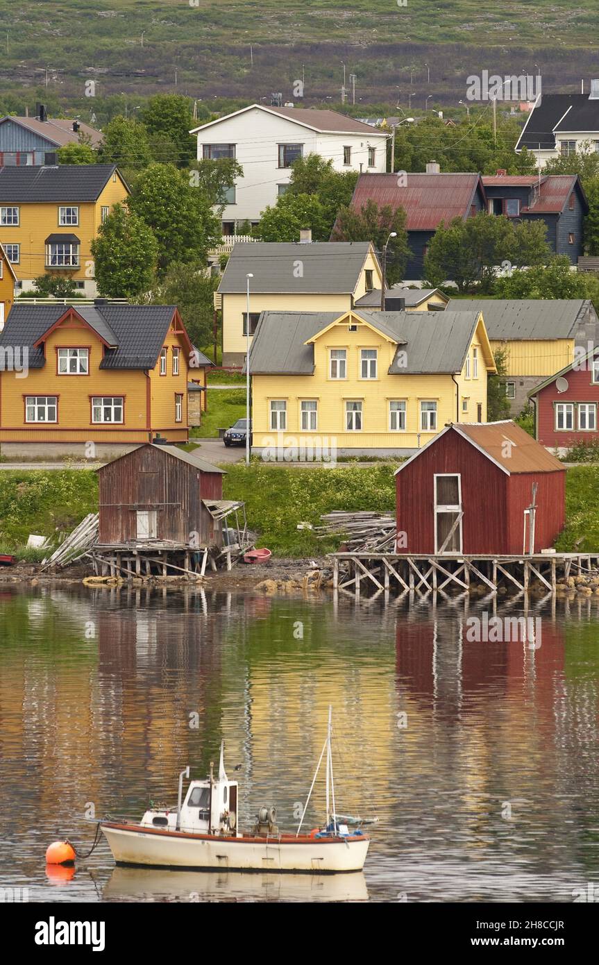 city scape with boat, Norway, Vadso Stock Photo - Alamy