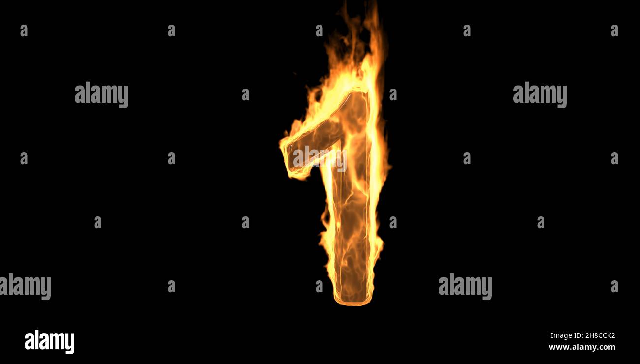 Burning fire number 1 one, flaming burn font. Hot red fire glow ...