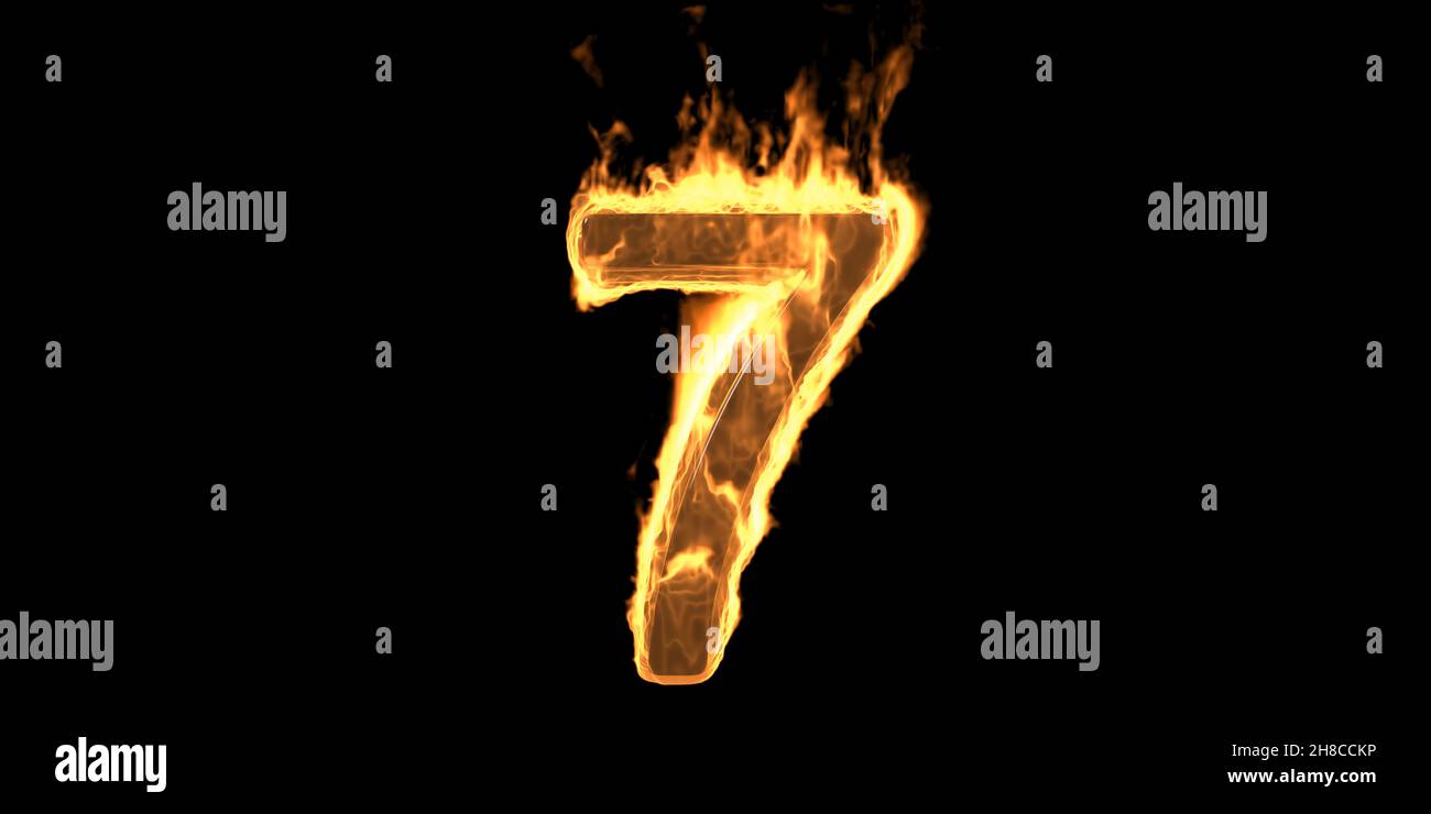 Burning fire number 7 seven, flaming burn font. Hot red fire glow ...