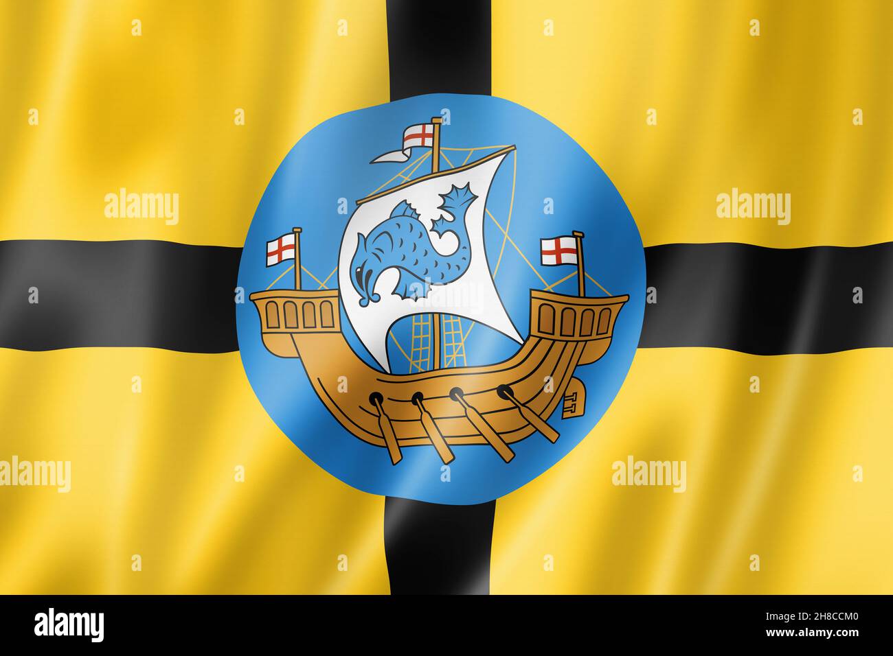 Wellington region flag, New Zealand waving banner collection. 3D ...