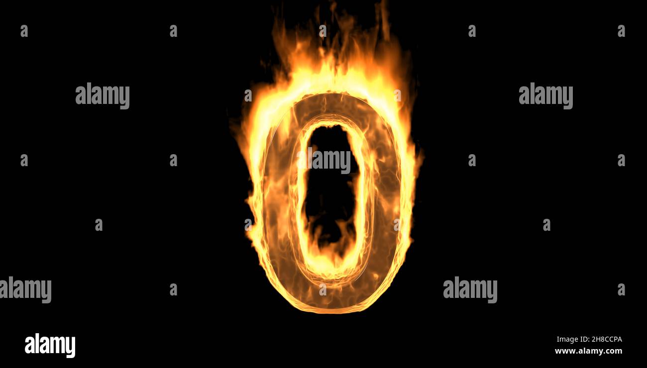 Fire number 0 zero, flaming burn font. Burning flame text with smoke ...