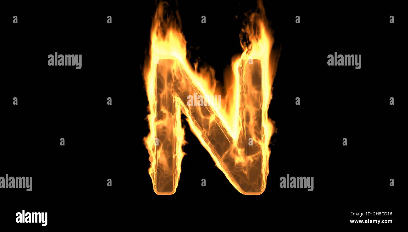 Fire alphabet letter n, flaming burn font. Burning flame text with ...